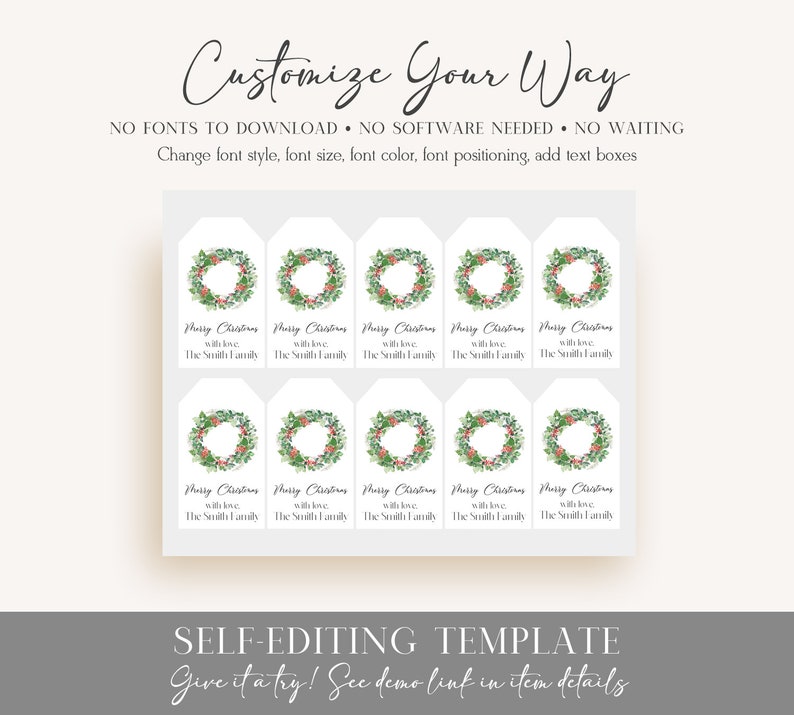 Christmas Wreath Tag Template Rustic Christmas Gift Tags - Etsy