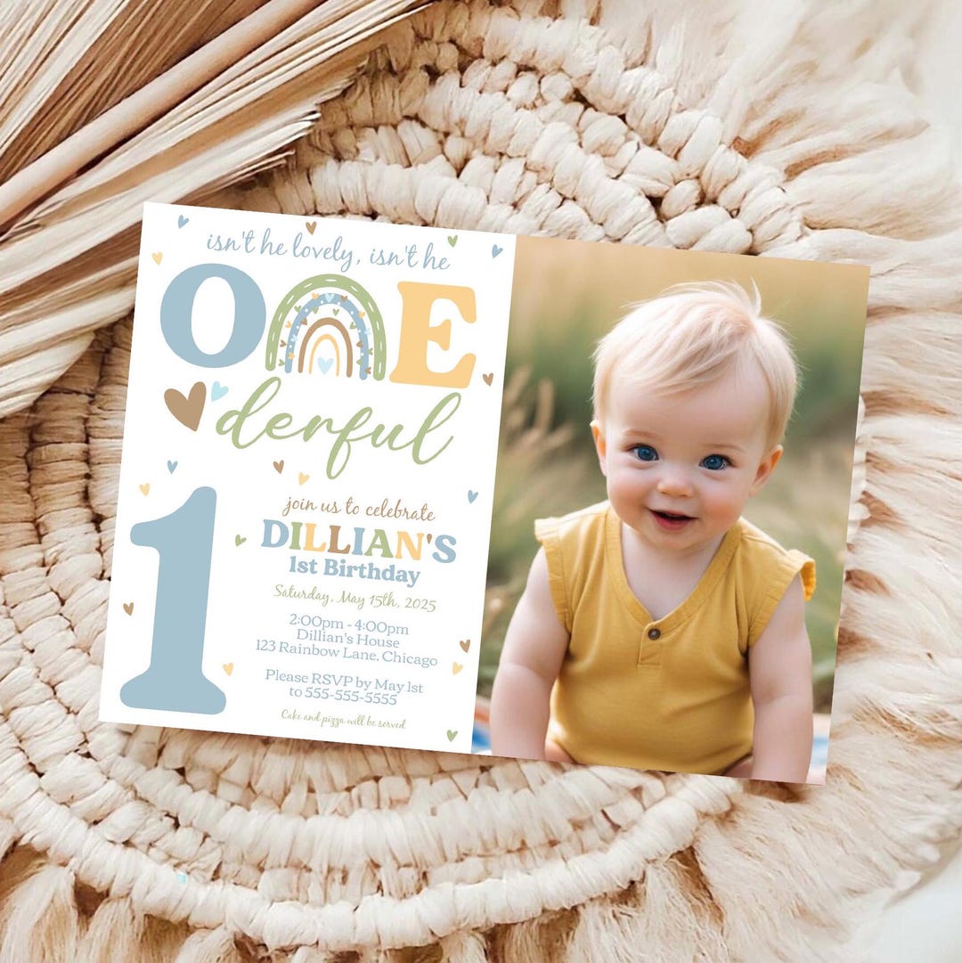 Mr Onederful Photo Invitation Sun and Rainbow Onederful Birthday ...
