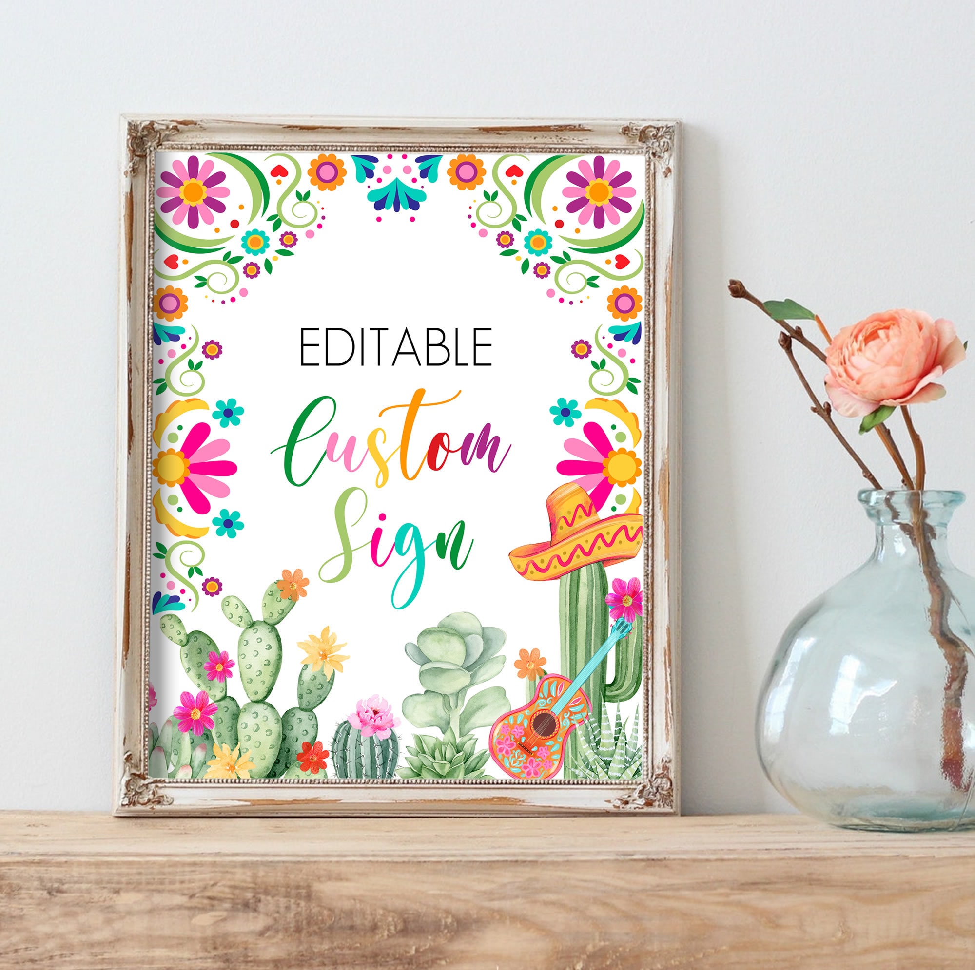 Editable Custom Sign Fiesta Party Sign Fiesta Cactus Décor Mexico Table ...