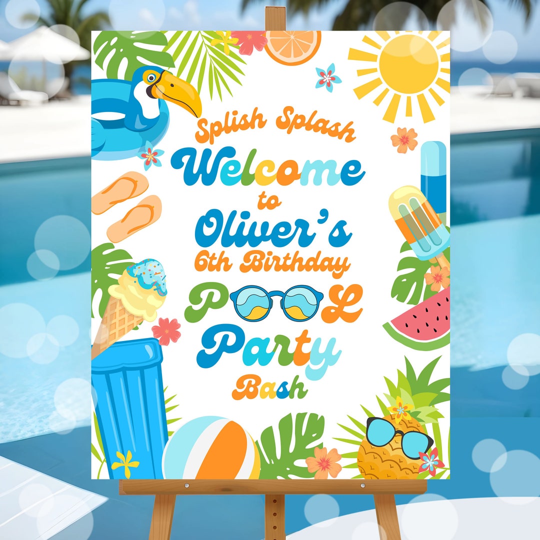 Editable Pool Party Welcome Sign Tropical Splish Splash Toucan Pool ...