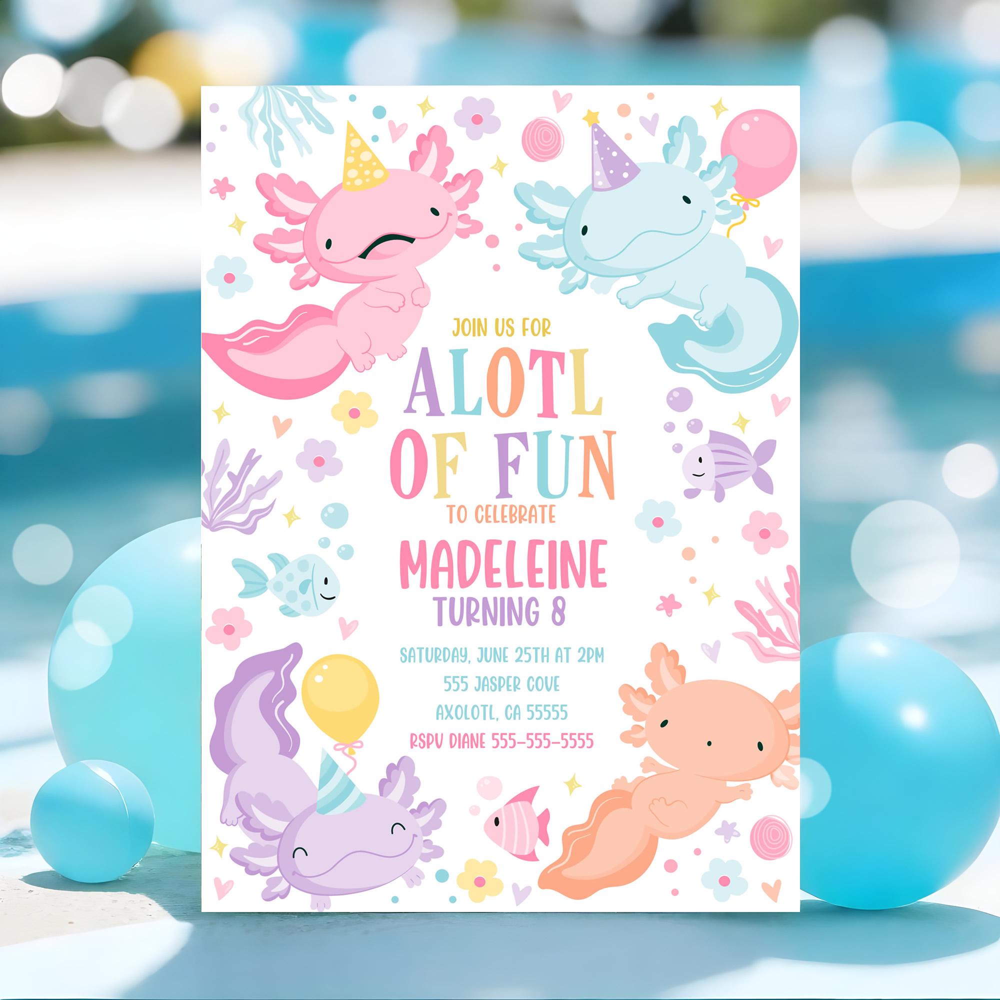 EDITABLE Axolotl Gable Box Label Pink Teal and Purple Girl Axolotl ...