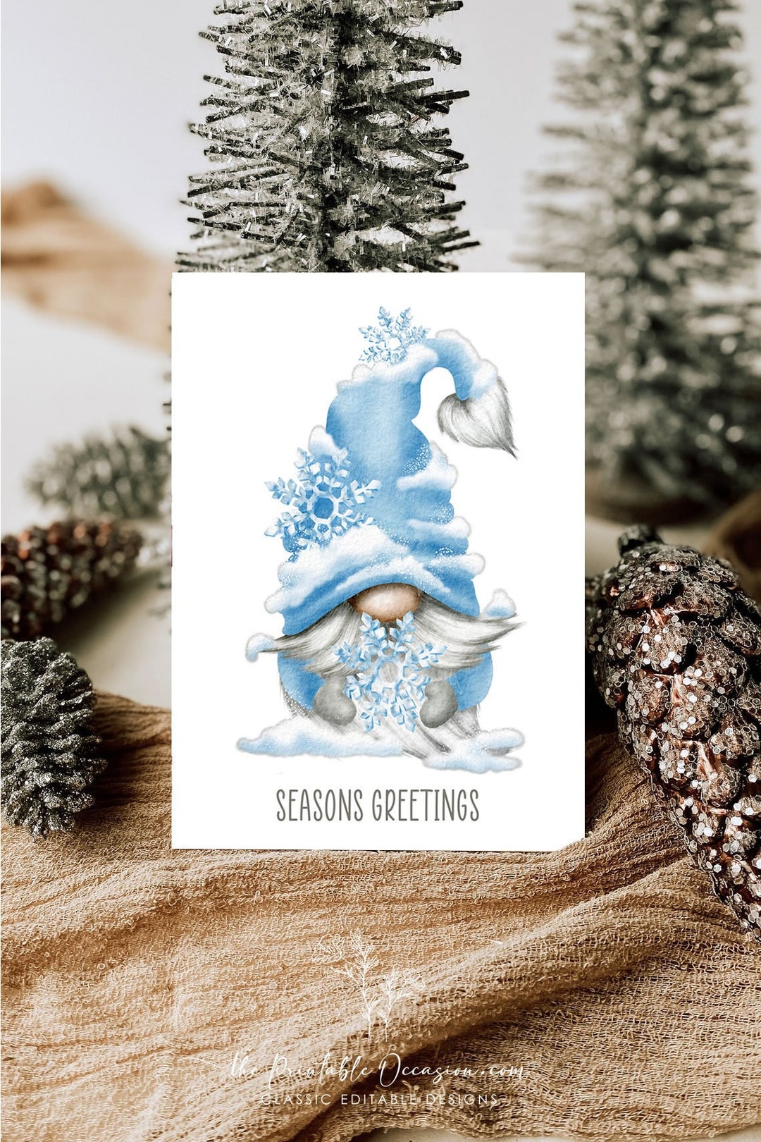 Printable Gnome Christmas Greeting Cards, Foldable Gnome Holiday Card ...