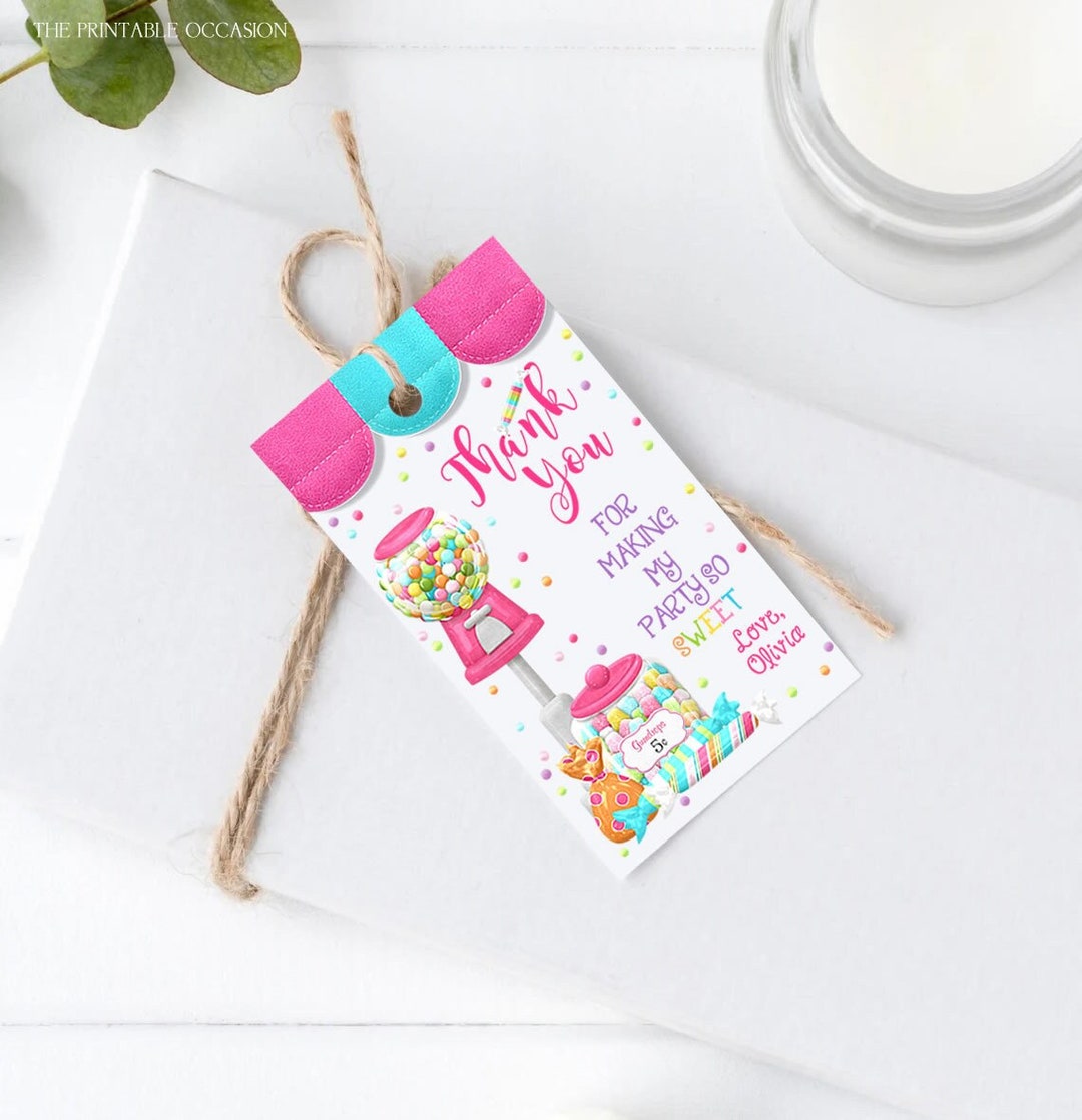 Editable Sweet Shoppe Birthday Gift Tags Template, Sweet Candy Favor ...