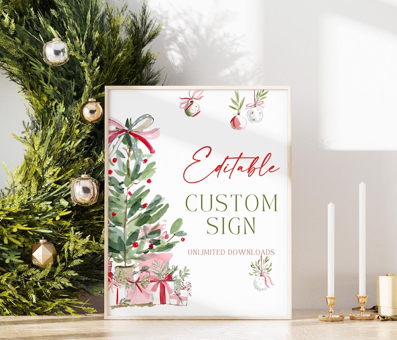 Editable Christmas Table Sign Custom Holiday Party Decor Personalized ...