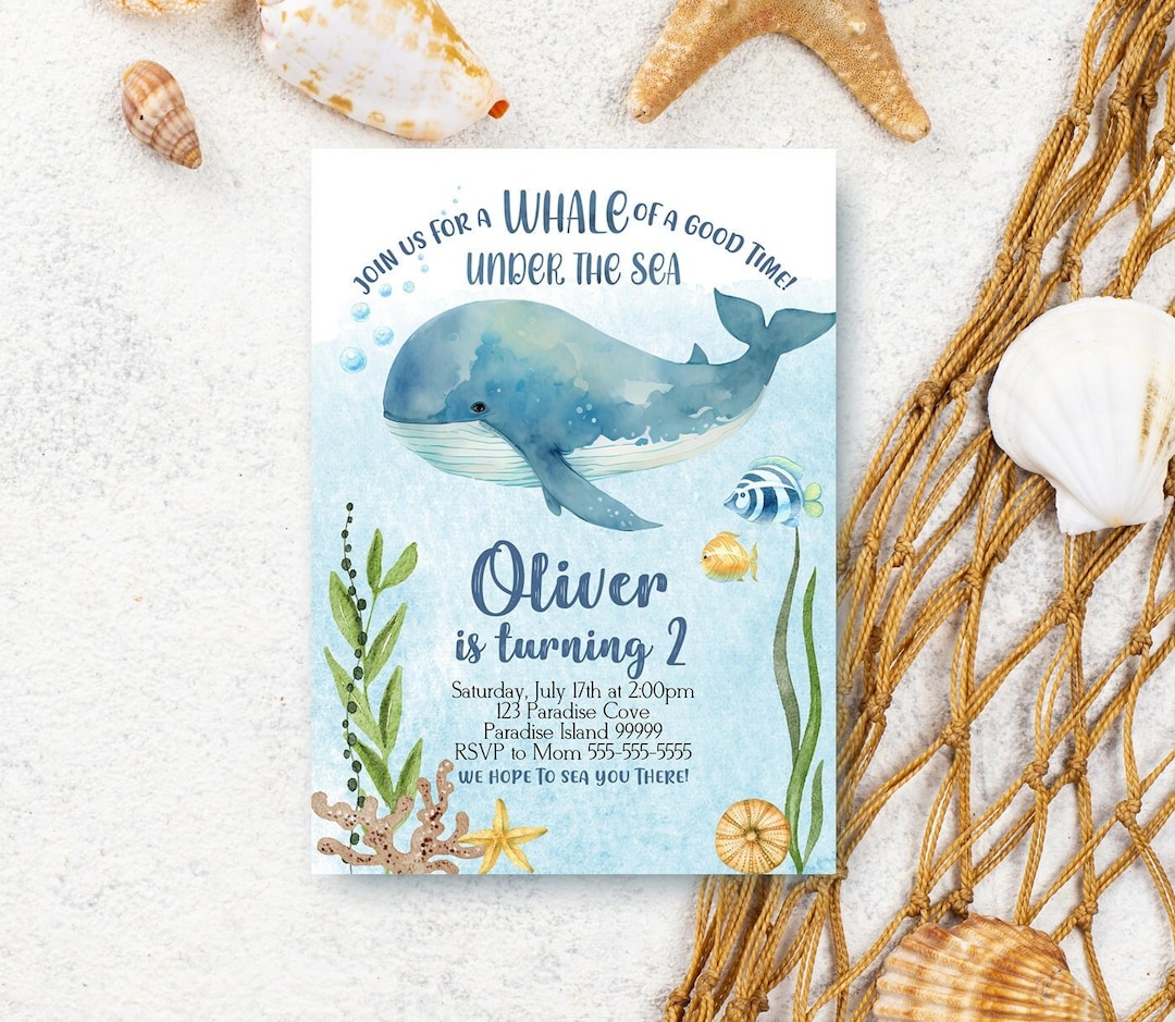 EDITABLE Whale Birthday Invitation, Ocean Birthday Invitation, Whale ...