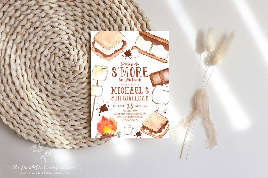 EDITABLE Smores Birthday Invitation Smores Bonfire Birthday - Etsy