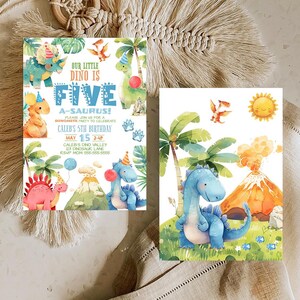 Editable Five-a-saurus Dinosaur 5th Birthday Party Invitation Template ...