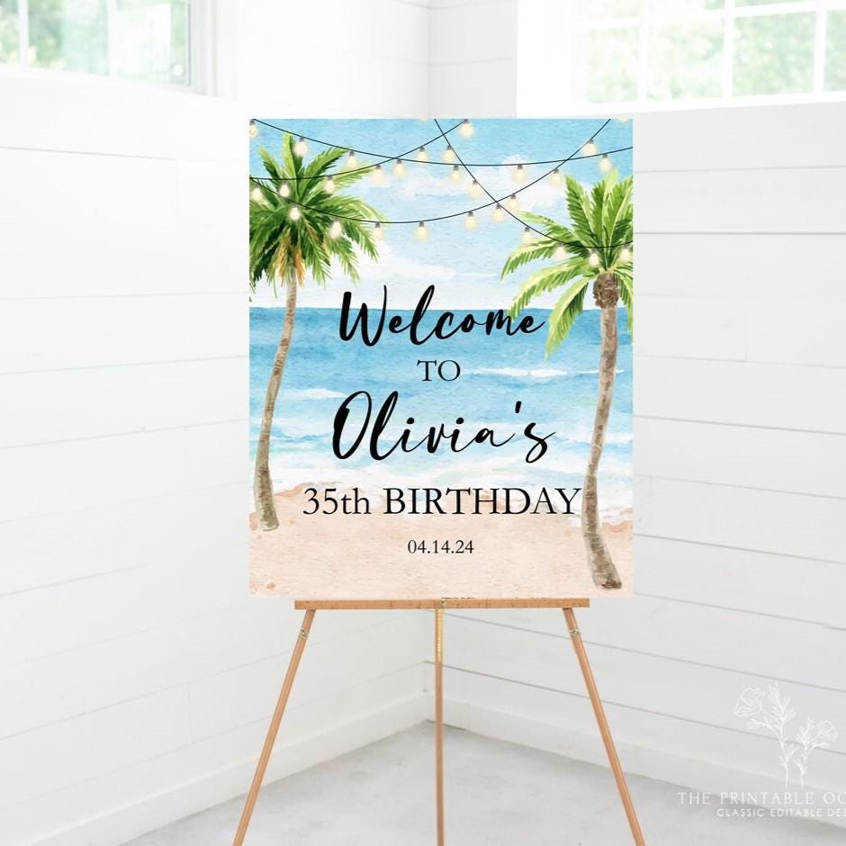Beach Party Welcome Sign Template Lets Celebrate Beach Welcome Sign ...