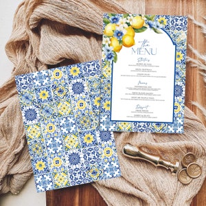 Blue Tiles Lemon Menu Template Italy Wedding Menu Printable ...