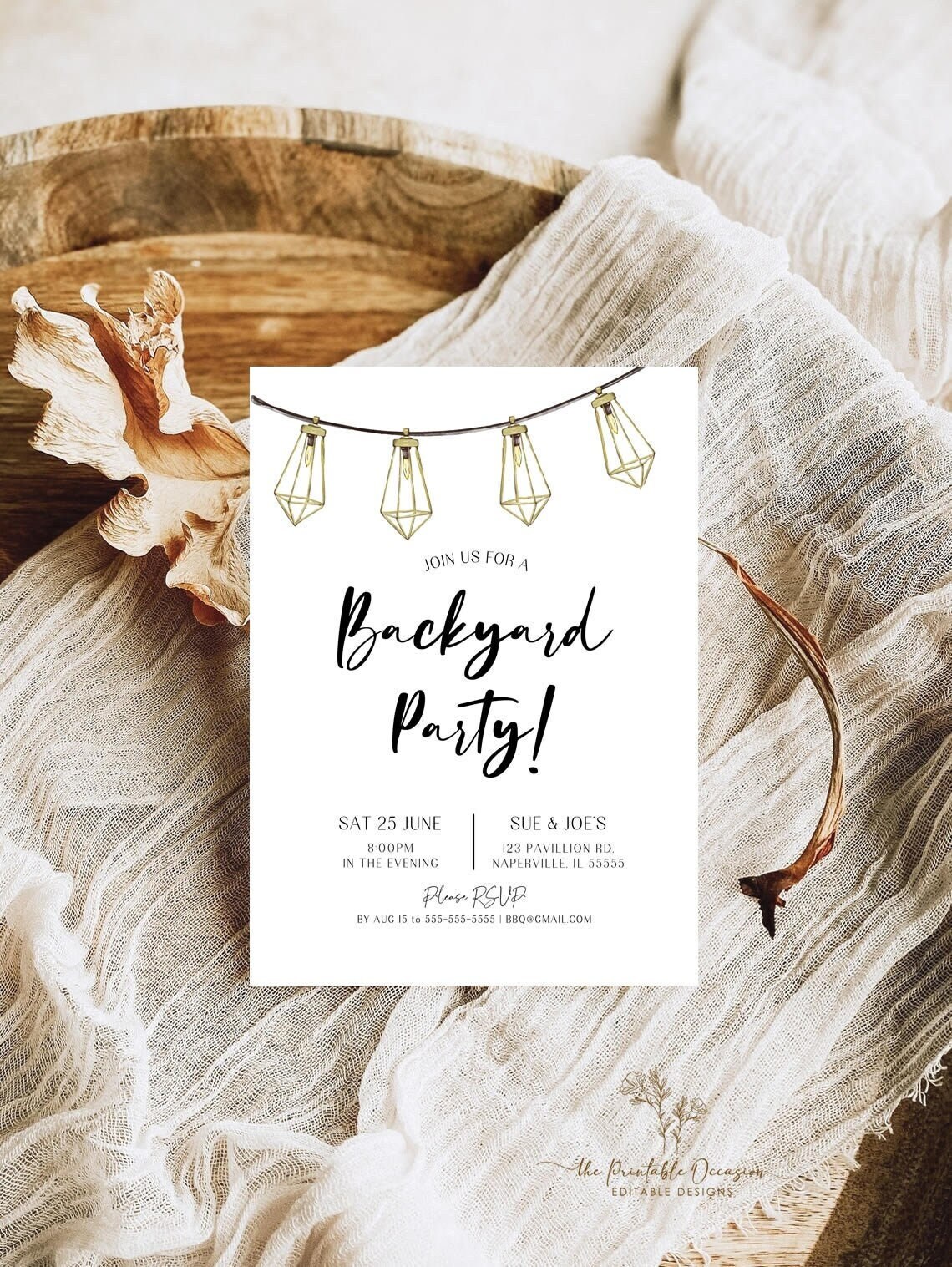 EDITABLE Rustic Backyard Party Invitation Template BBQ - Etsy