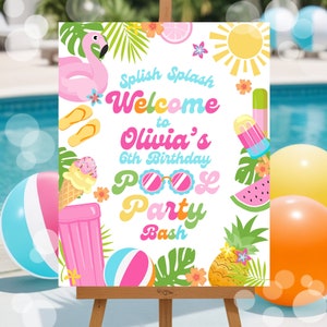 Editable Pool Party Welcome Sign Tropical Splish Splash Girly Pool ...