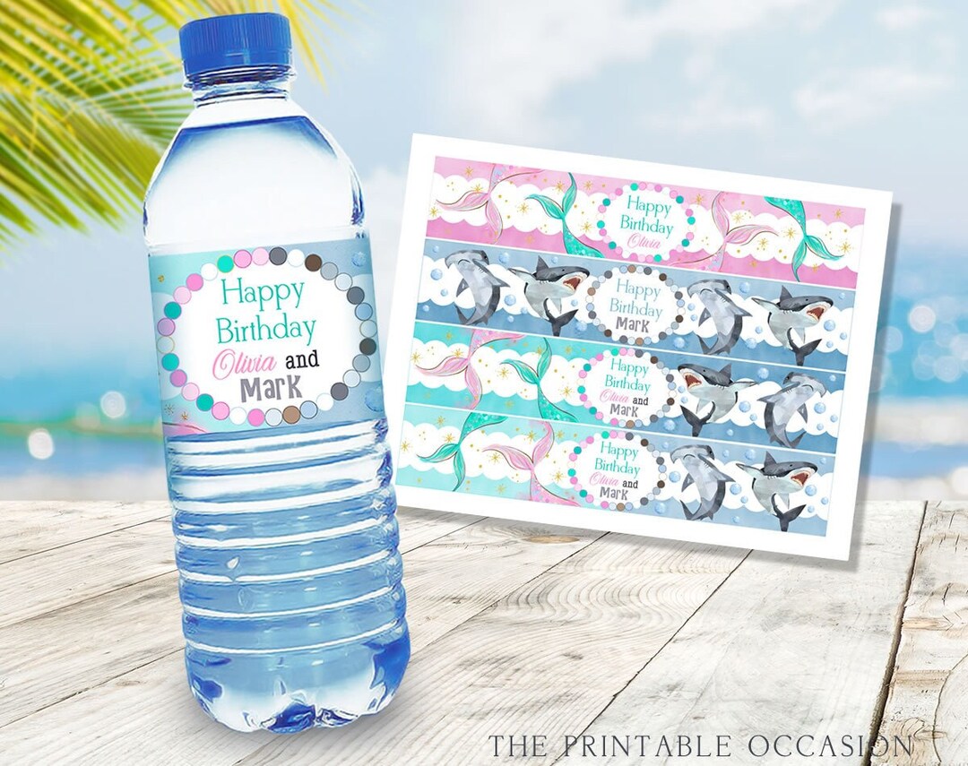 EDITABLE Shark and Mermaid Water Bottle Wrappers Printable Sharks and ...