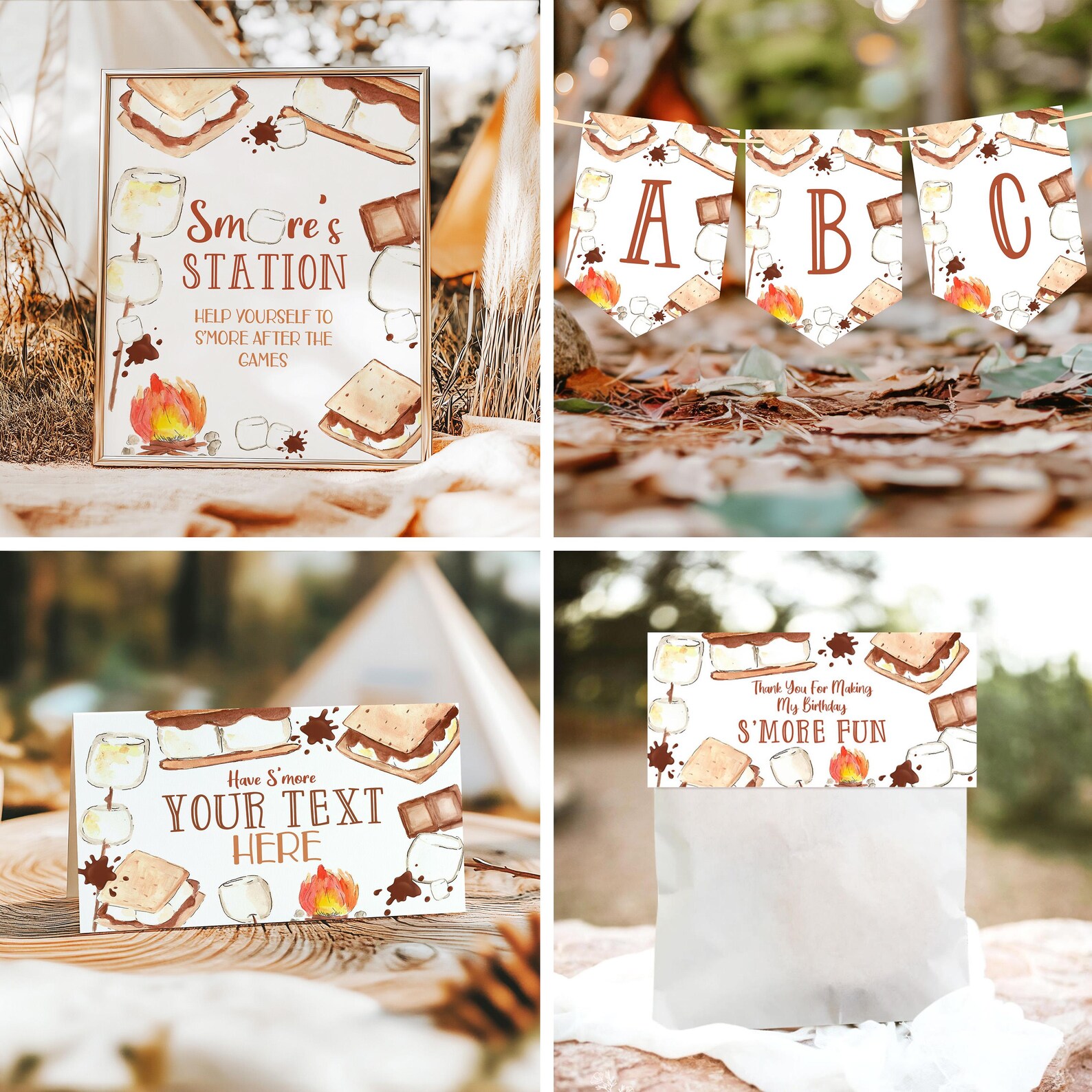 Smores Birthday Invitation Bundle Boys Smores Invitation Template ...