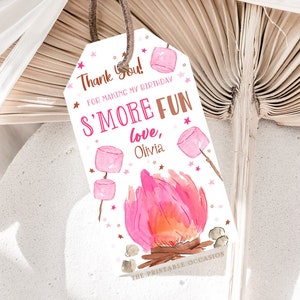 EDITABLE Girls Smores Birthday Thank You Tags Favor Tags Smore Fun ...