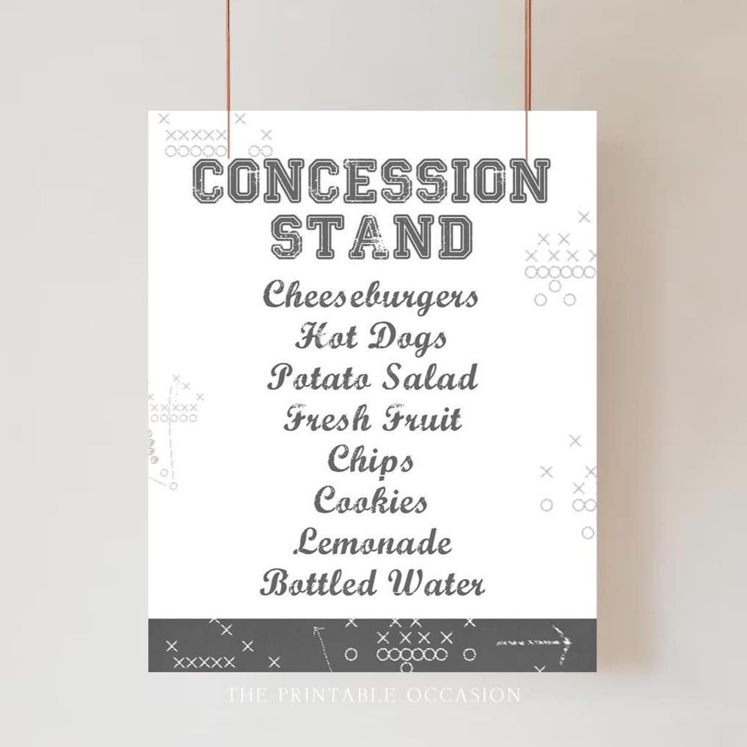 Editable Sports Concession Stand Sign Printable Snack Bar Menu Baseball ...