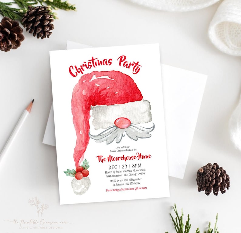 Christmas Party Invitation Template Editable Santa Hat - Etsy
