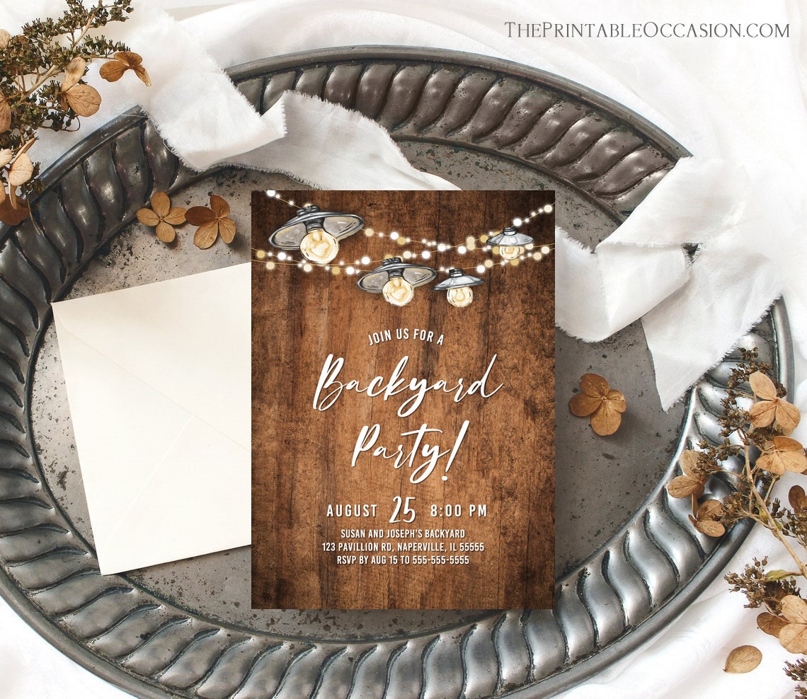 Rustic Backyard Party Invitation Template BBQ Party - Etsy