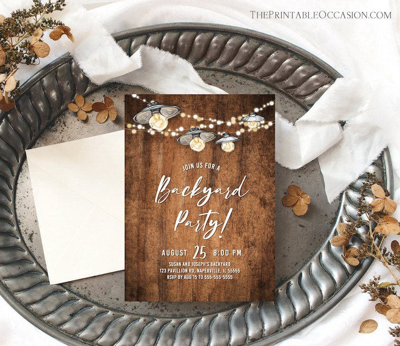 Rustic Backyard Party Invitation Template BBQ Party - Etsy