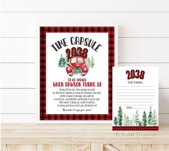 Editable Lumberjack Time Capsule 1st Birthday Party Game Moose Trees ...