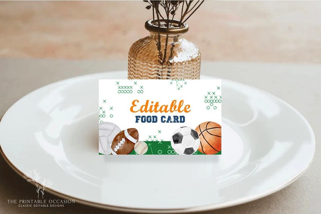 Editable Sports Food Card Labels, Printable Sports Party Food Tents ...