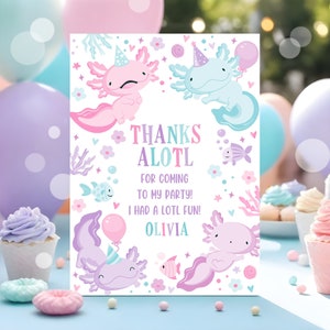 Editable Axolotl Thank You Card Axolotl Birthday Party Thank You Pink ...