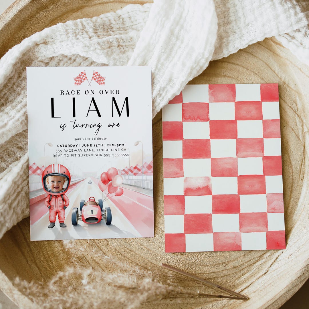 Red Race Car Birthday Invitation Editable Boys 1st Birthday Party ...