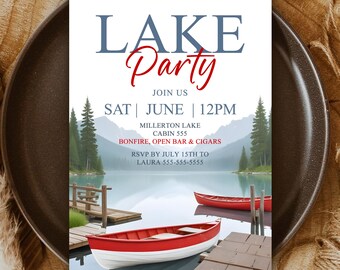 Weekend Lake Party Invitation Template Lake Celebration Cabin Party ...