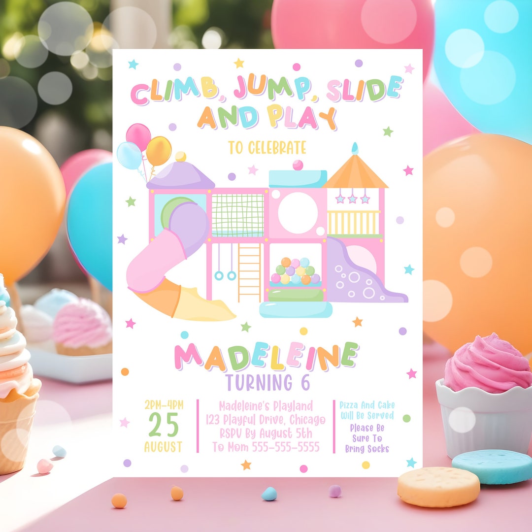 Playground Birthday Party Invitation Editable Pastel Jungle Gym Party ...