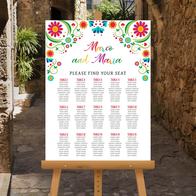 Editable Fiesta Wedding Seating Chart, Mexican Floral Wedding Seating ...