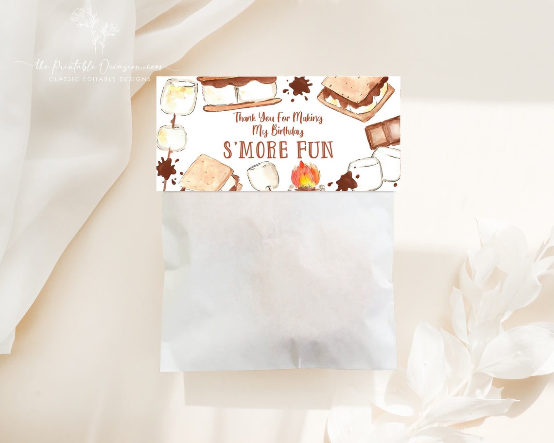 EDITABLE Smores Bag Toppers Template Smores Treat Bag Topper - Etsy