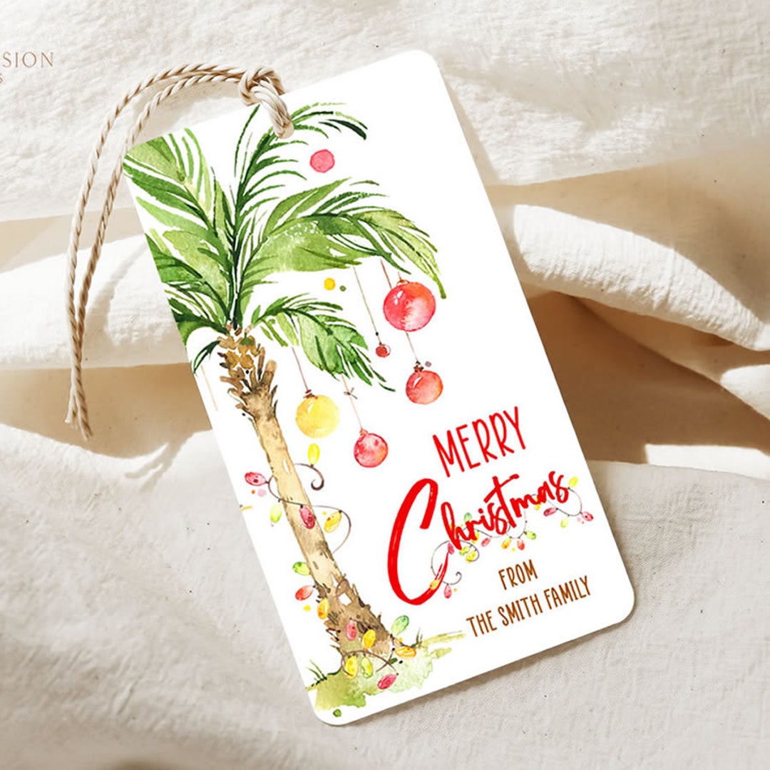 Tropical Christmas Gift Tag Editable Tropical Palm Tree Beach Favor Tag ...
