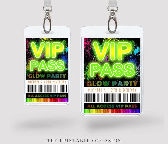 EDITABLE Glow Birthday Party Lanyard VIP Badge, Printable Boys Neon ...