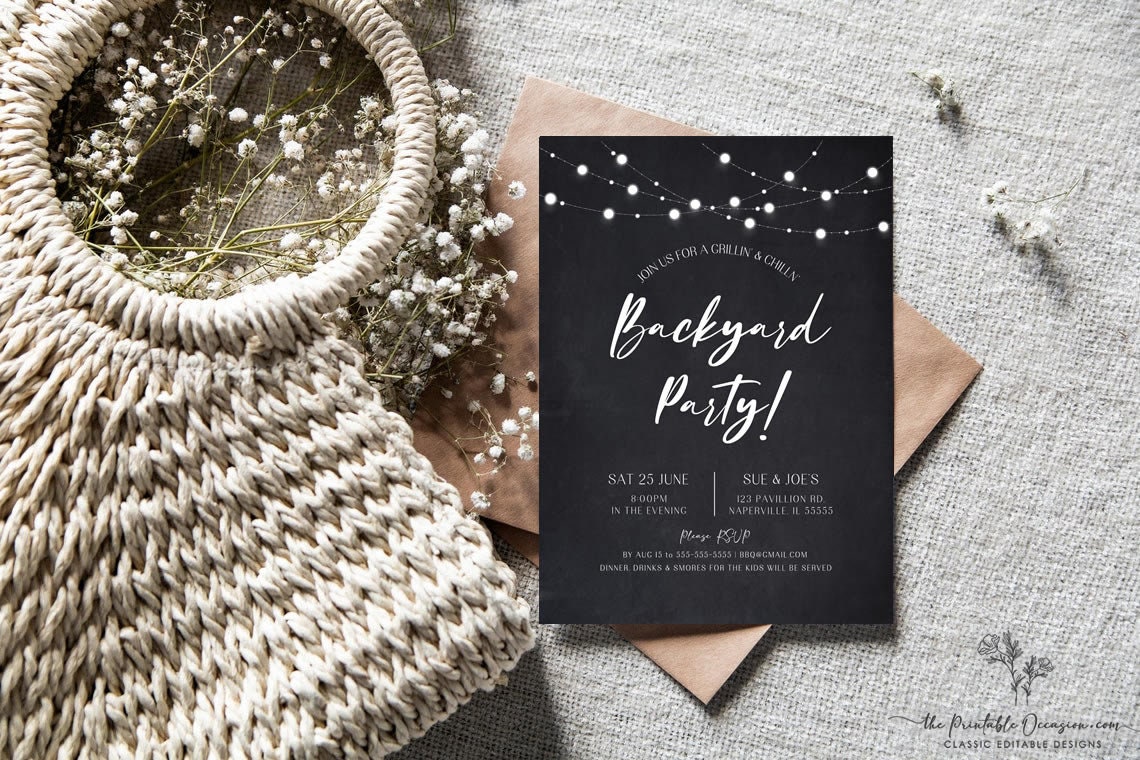 EDITABLE Backyard Party Invitation Template Bonfire - Etsy