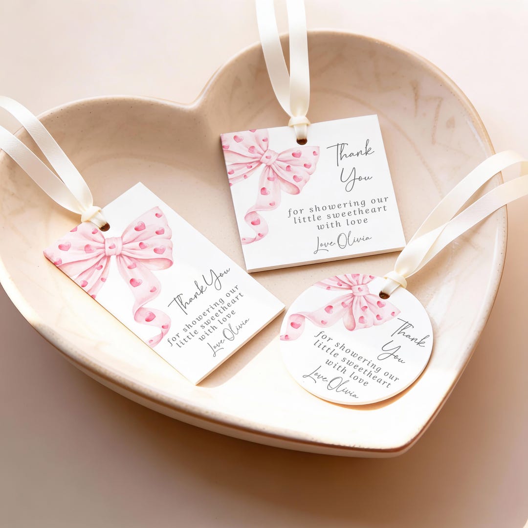 Editable Valentine Baby Shower Thank You Tags Set Pink Bow Hearts Baby ...