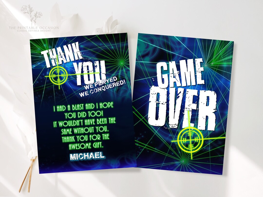 EDITABLE Laser Tag Thank You Card, Laser Tag Birthday Thank You Digital ...