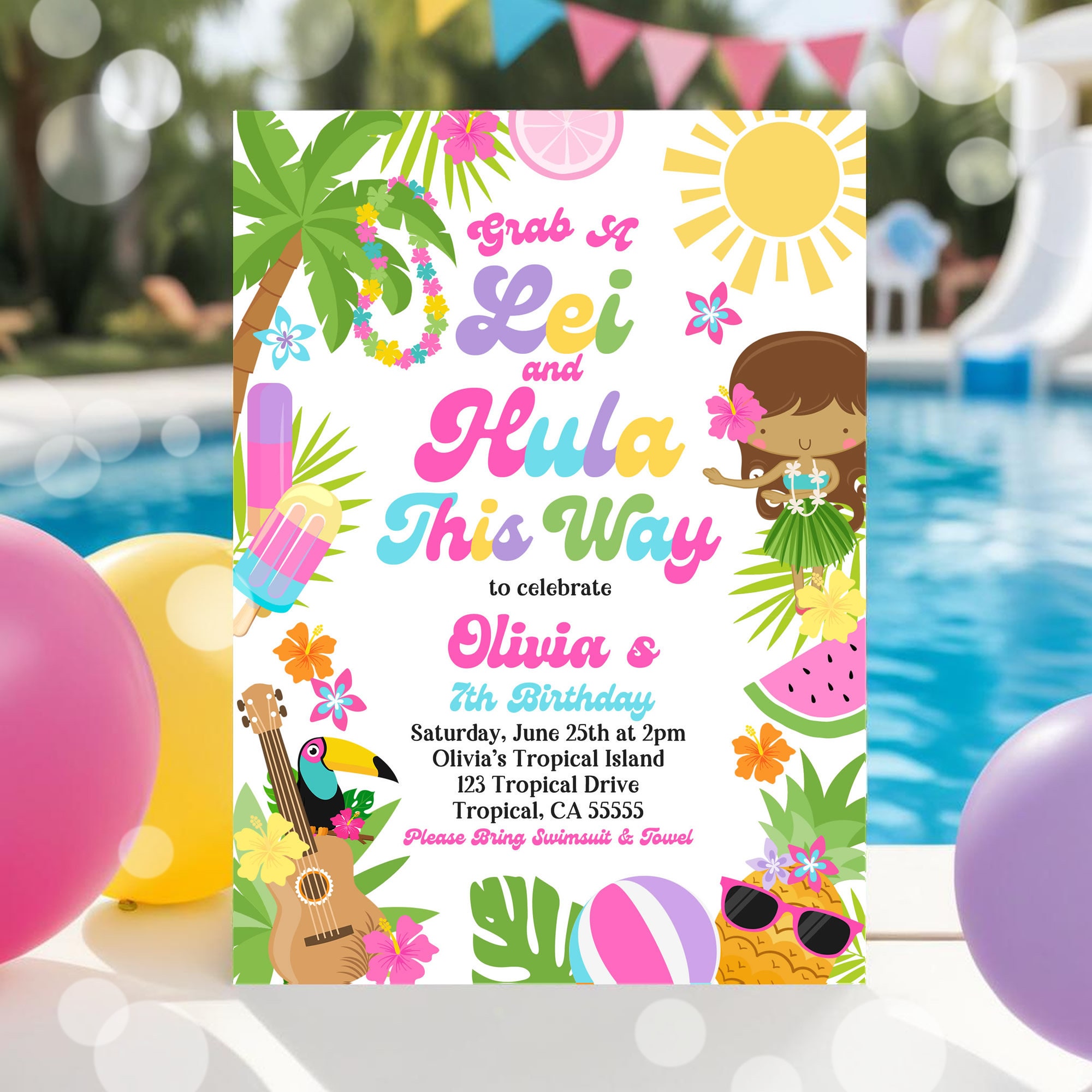 Luau Pool Party Invitation