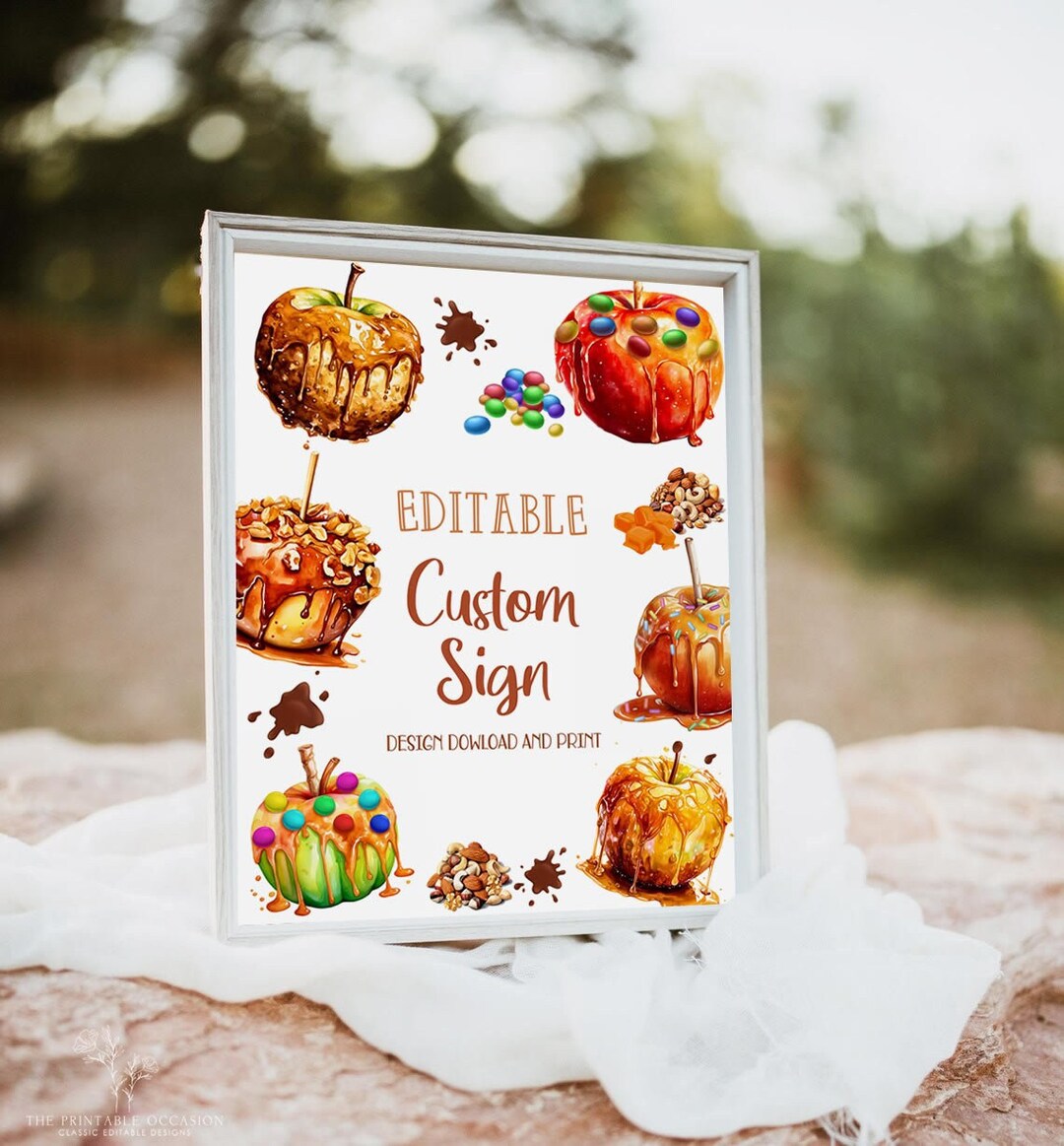 Editable Caramel Apple Custom Sign Candy Apple Bar Sign Caramel Apple ...
