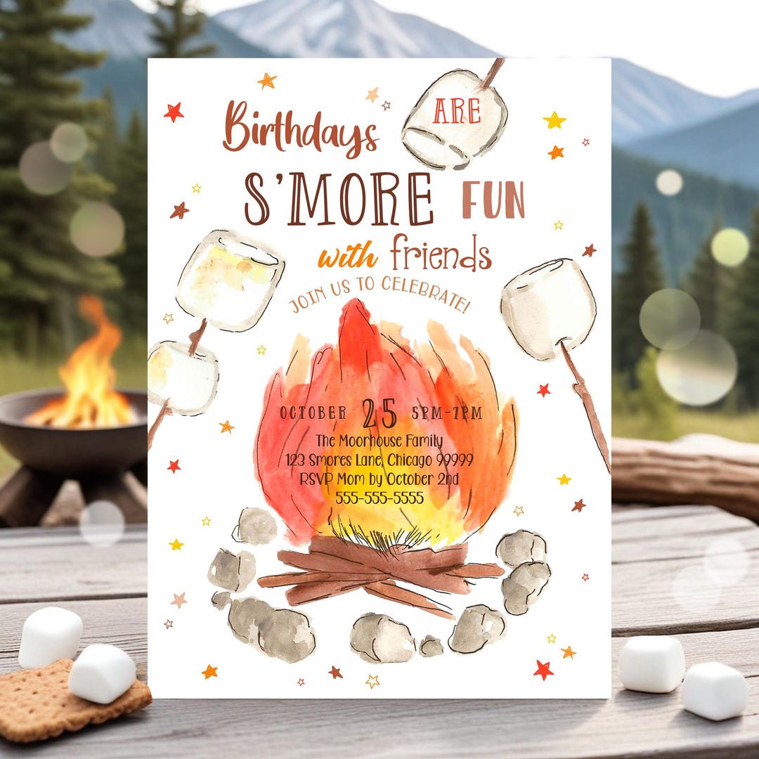 Smores Birthday Invitation EDITABLE Smores Bonfire Birthday Invite ...