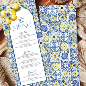 Blue Tiles Lemon Menu Template Italy Wedding Menu Printable ...