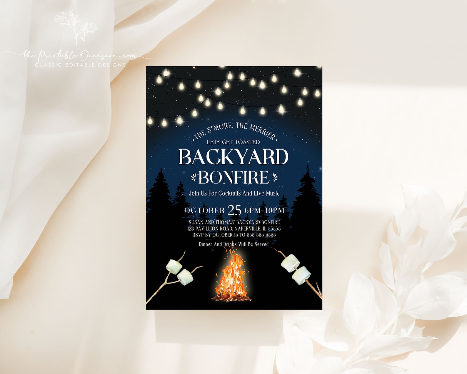 Editable Bonfire Party Invitation Template Bonfire Birthday - Etsy