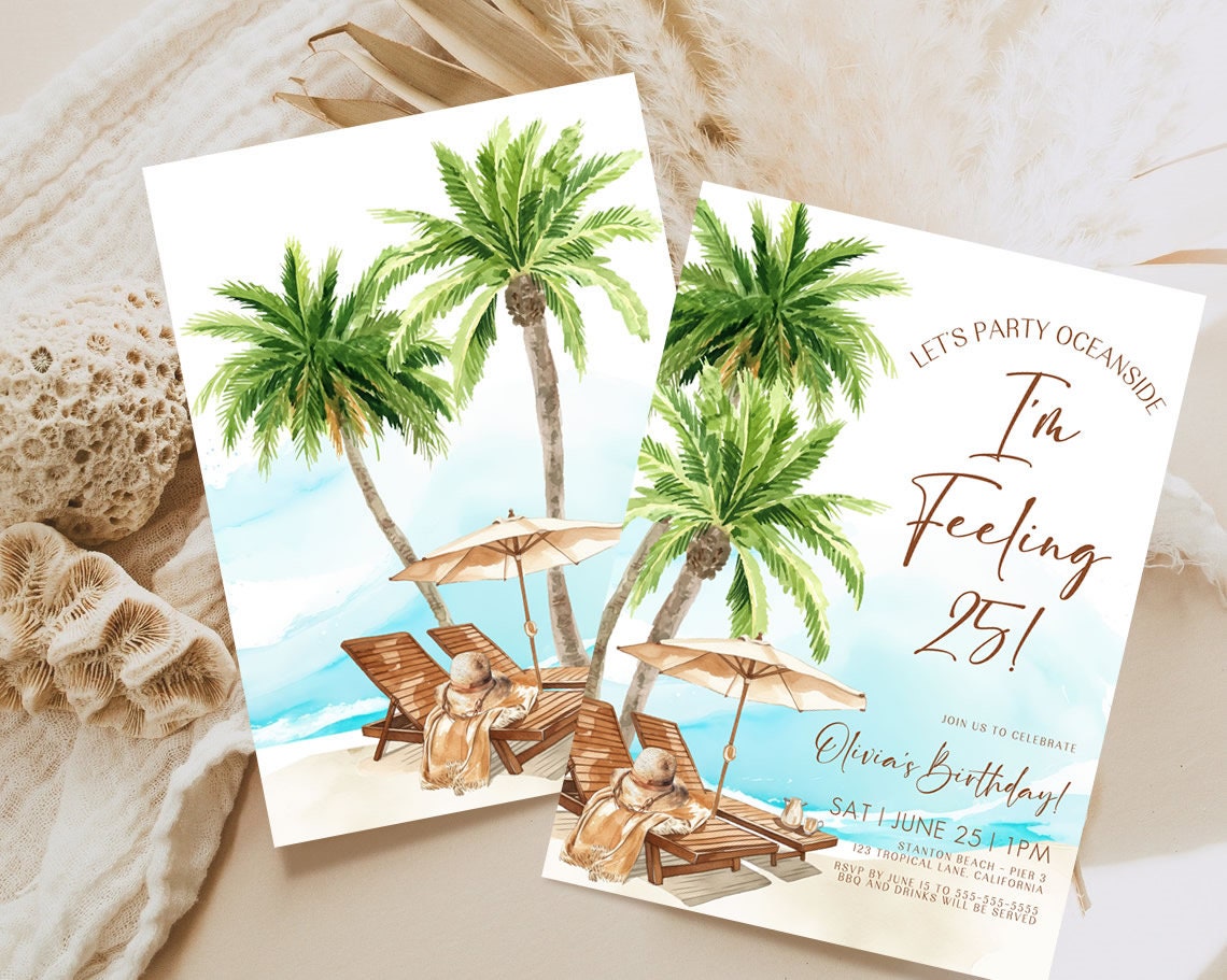 Birthday Beach Party Invitation Template 25th Birthday Beach Invite ...