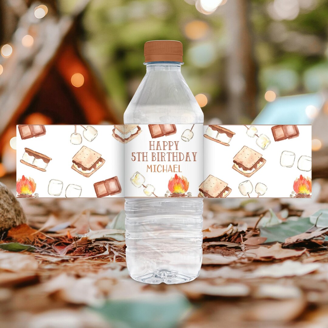 Smores Water Bottle Label Template Editable Smore Birthday Party Water ...