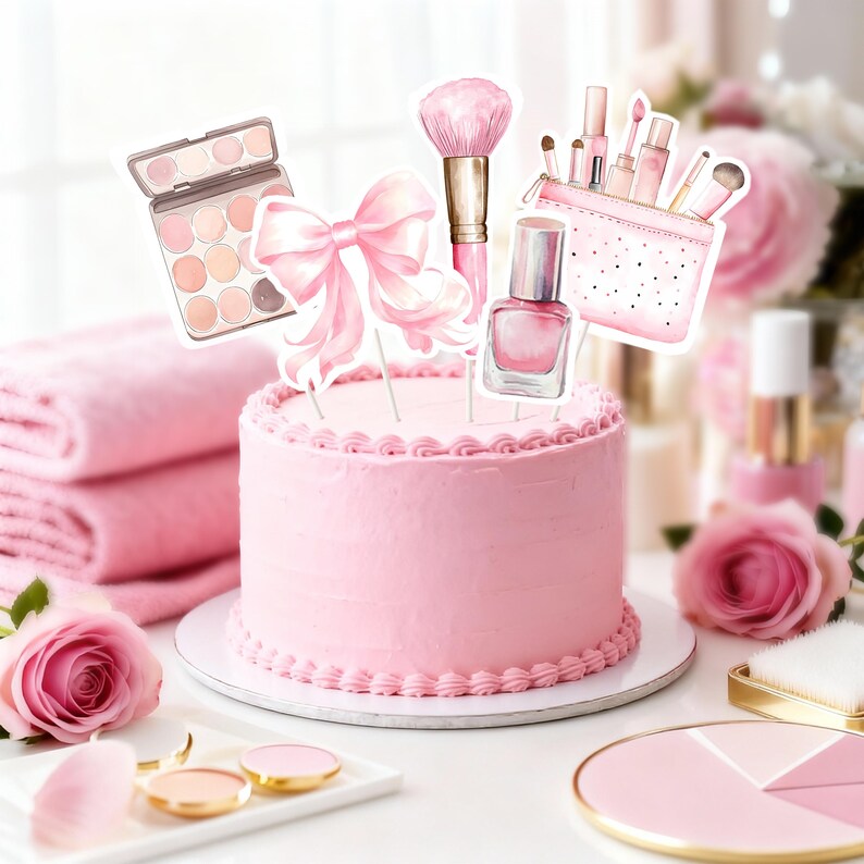 Editable Spa Birthday Cake Toppers Pink Makeup Party Decor Beauty Theme ...