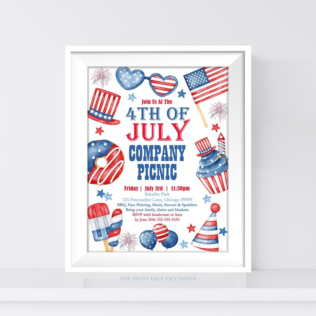 EDITABLE 4th of July Company Picnic Flyer 4th of July Sign Company ...