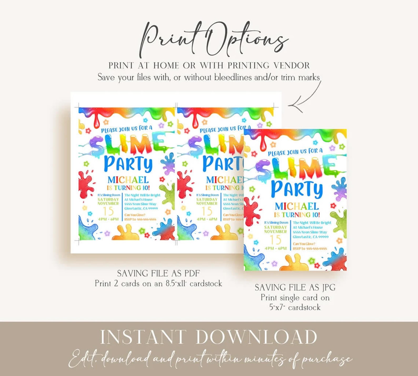 Editable Slime Invitation Glow Slime Party Invitation Template Slime ...