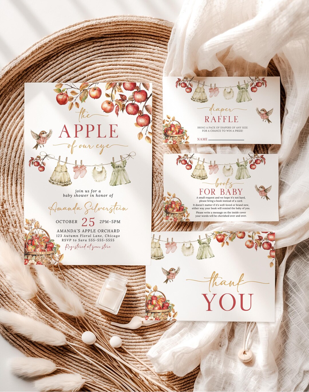 Fall Apple Baby Shower Invitation Bundle Clothesline Apple of Our Eye ...