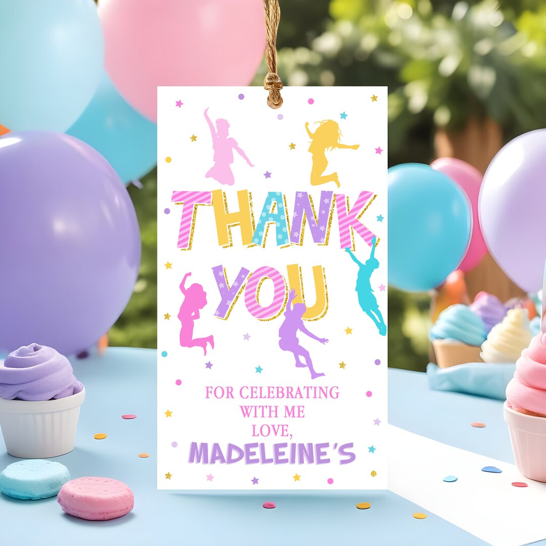 Editable Girl's Jump Trampoline Favor Tag, Playground Favor Tag, Jump ...