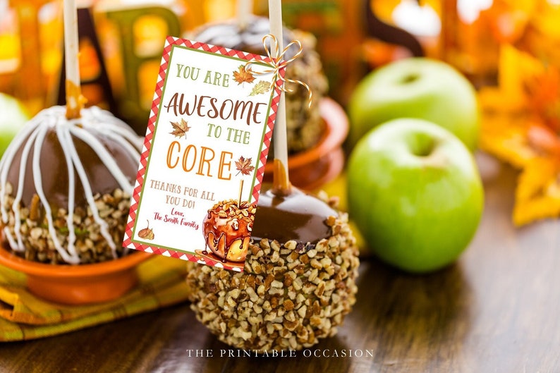 You Are Awesome to the Core Favor Tags, Caramel Apple Treat Tags ...
