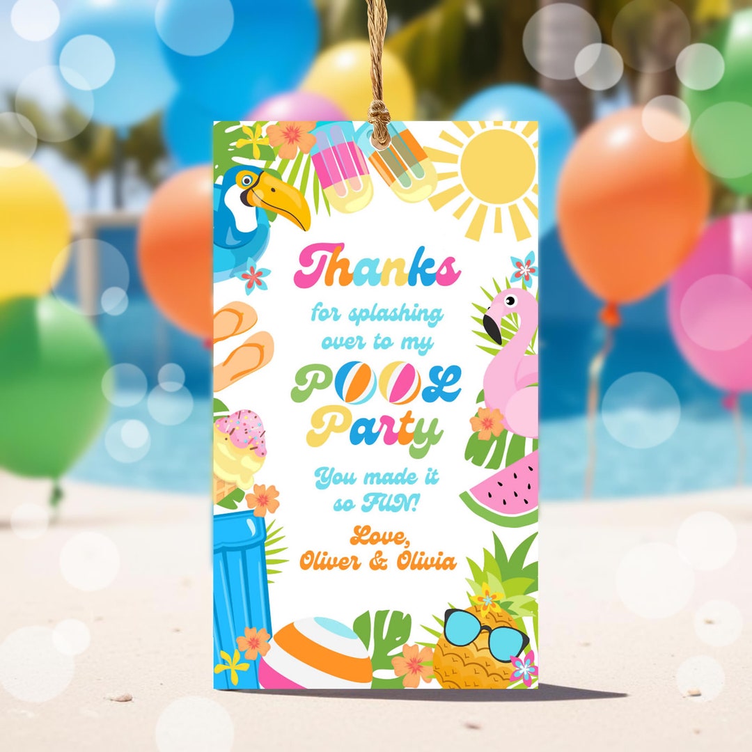 Twin Pool Party Favor Tag Tropical Splish Splash Tags Sibling Pool ...