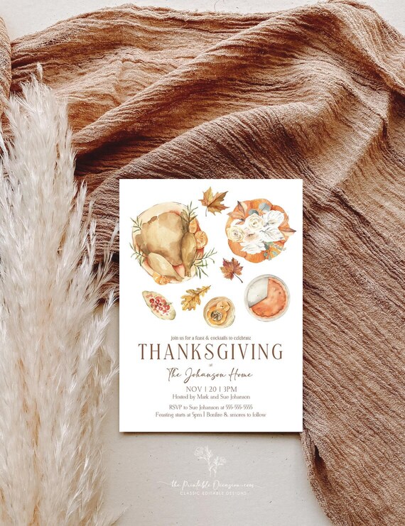 Editable Thanksgiving Invitation Template, Thanksgiving Dinner ...
